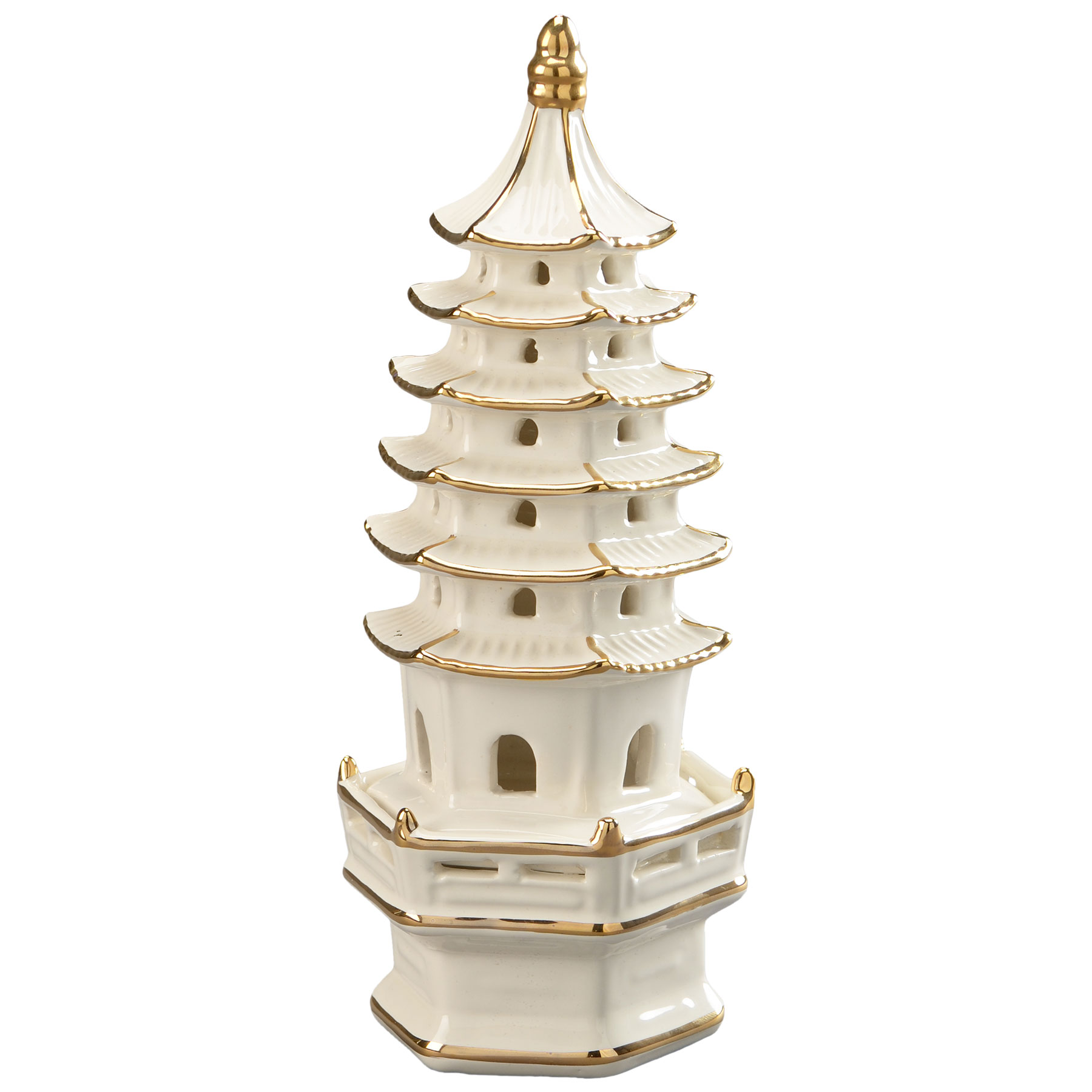 Small Cream Pagoda - Asian Ceramic Tabletop - Luxury Decor