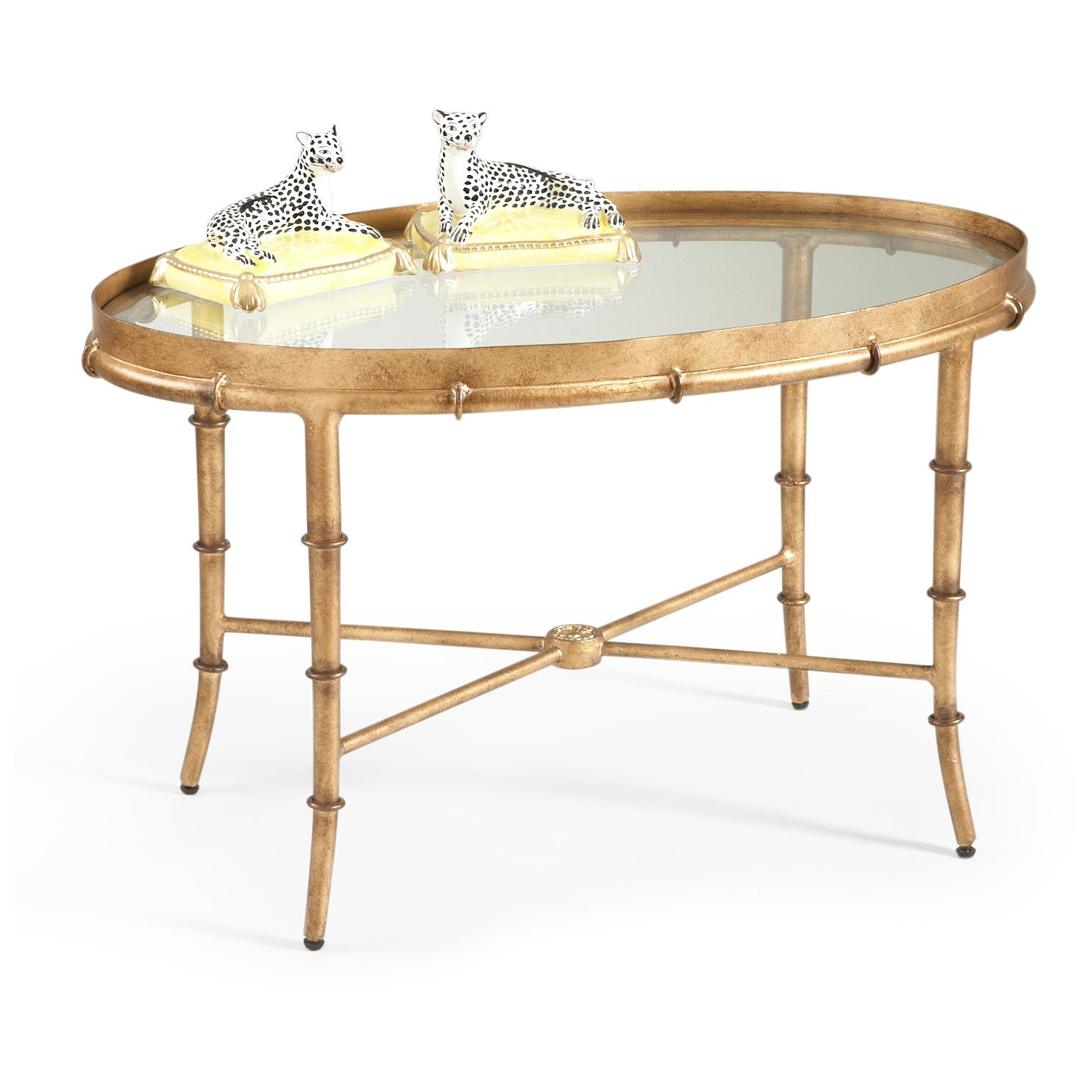 Antique Gold Metal & Glass Cocktail Table - Luxury Decor - Furniture