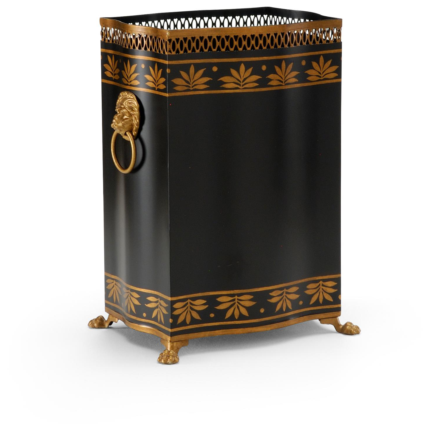 Hand-Painted Black & Gold Lion Wastebasket - Decorative - Home Accessories