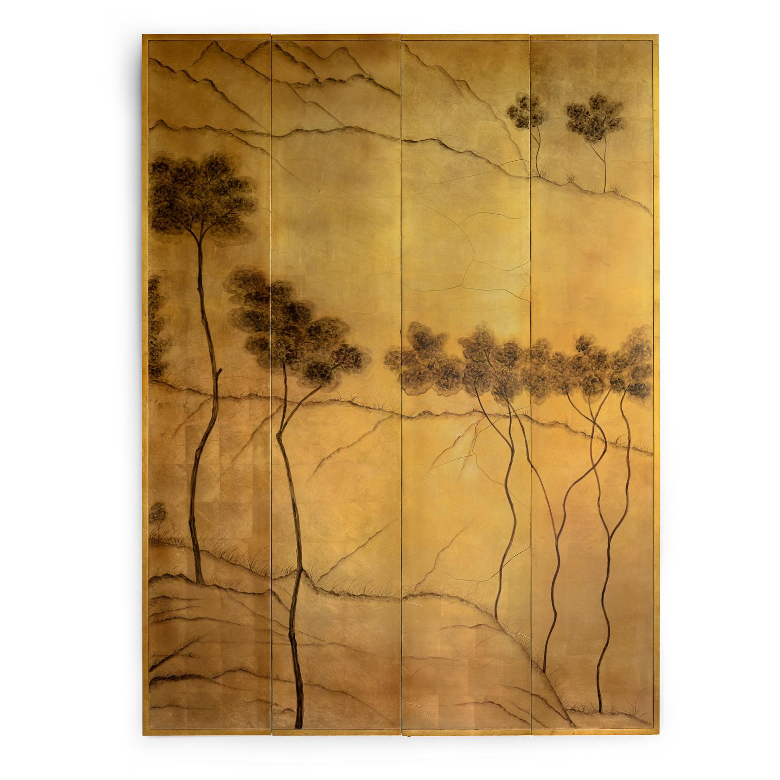 Antique Gold Leaf Trees on Wood - Nature Decor - Home Accessories