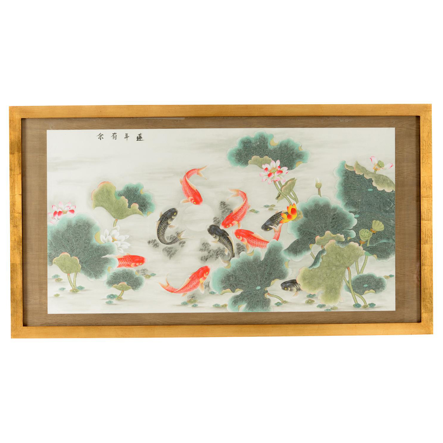 Hand Colored Gold Leaf Koi Print - Luxury Decor - Art Print.