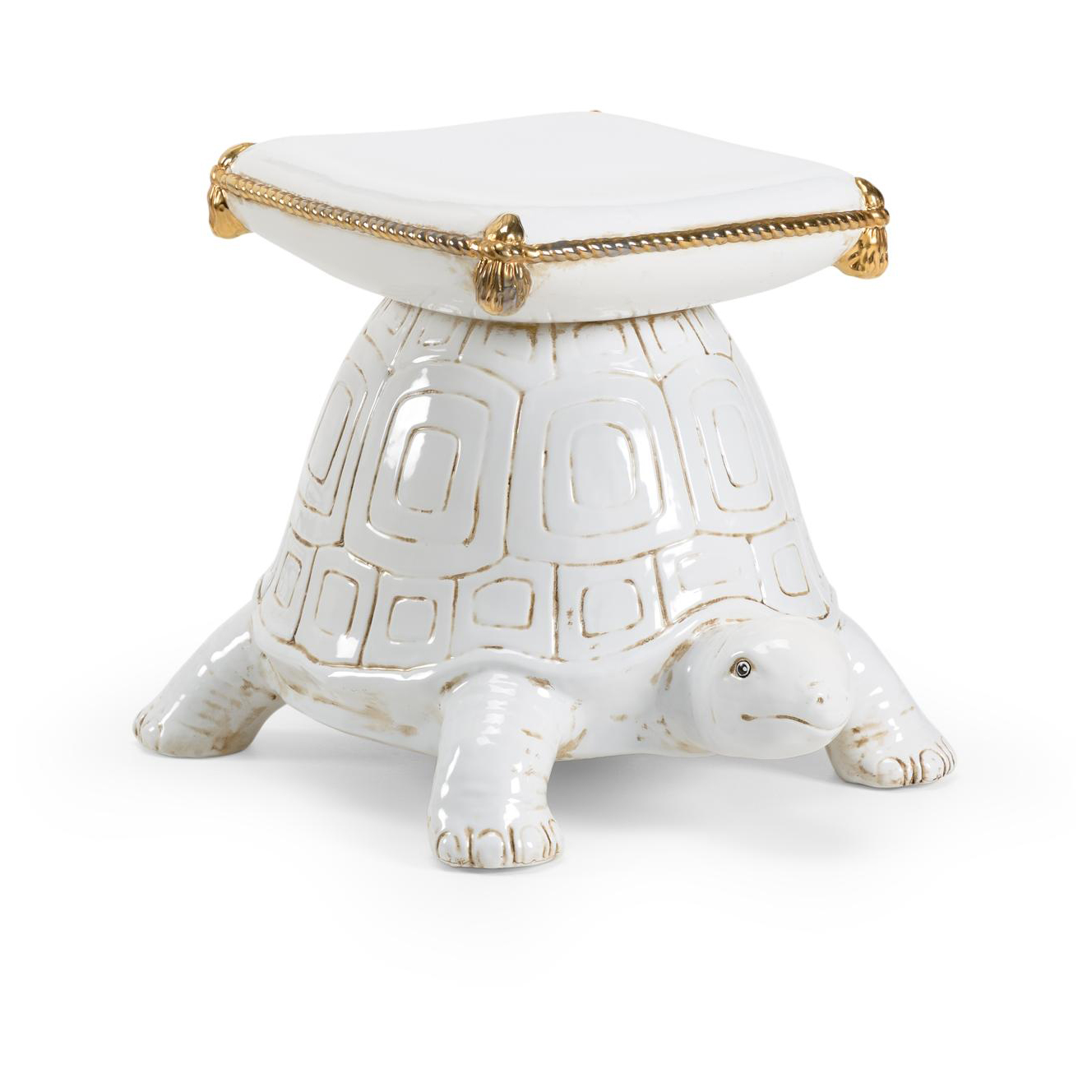 Antique White Ceramic Stool - Gold Glaze - Home Decor
