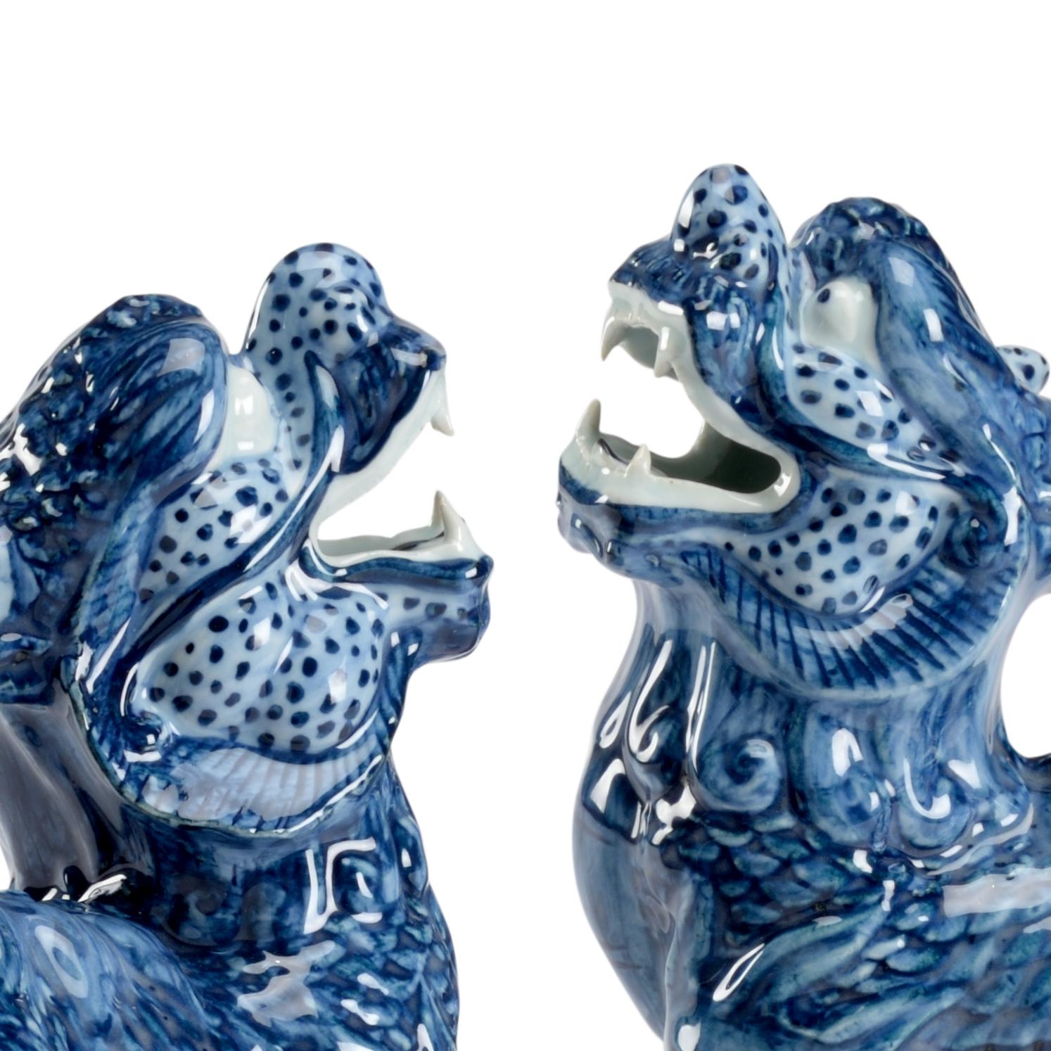 Hand Painted Ceramic Blue Foo Dogs - Luxury Decor - Home Accessories