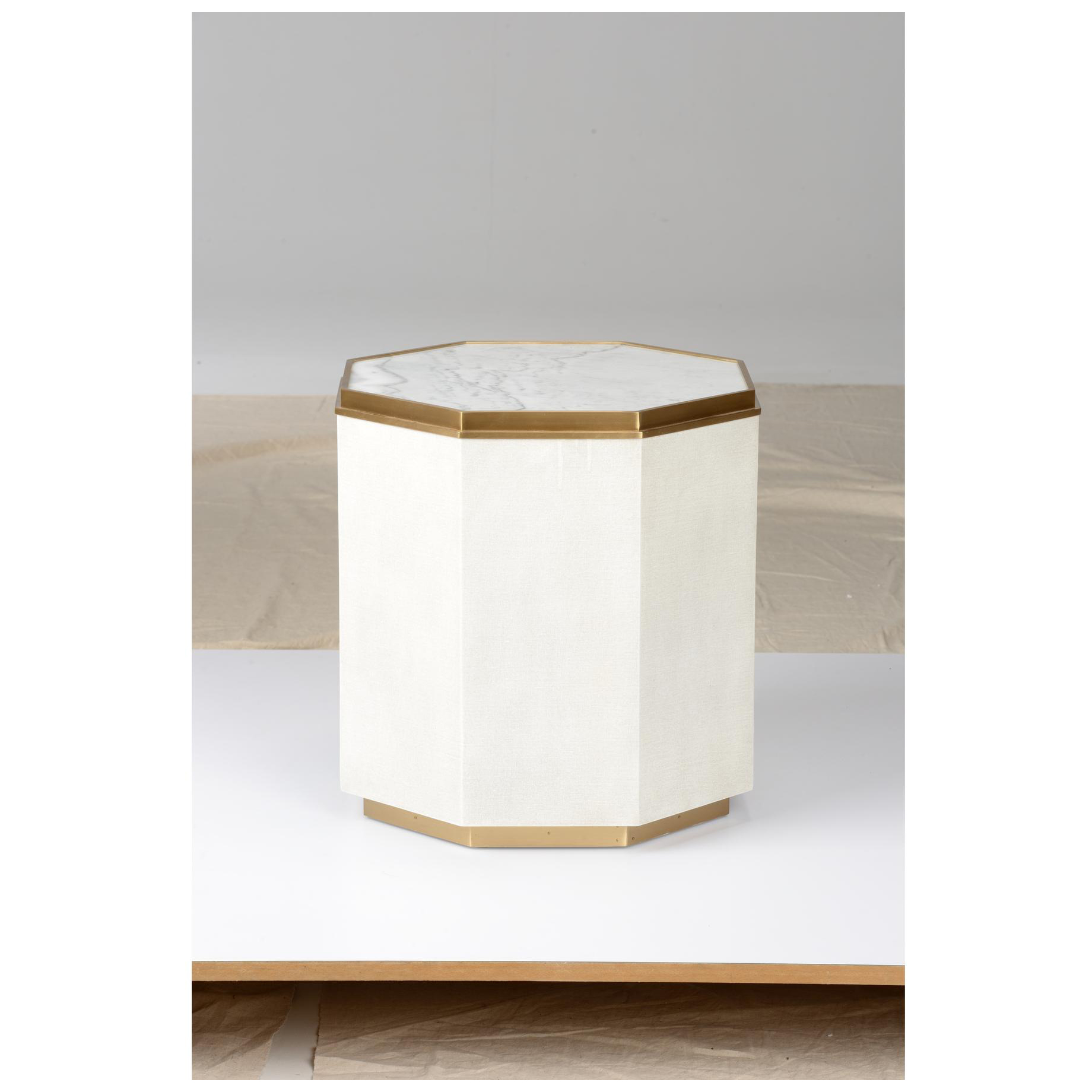 Octagonal Ivory Grass Cloth Cocktail Table - Luxury Decor - Cocktail Table
